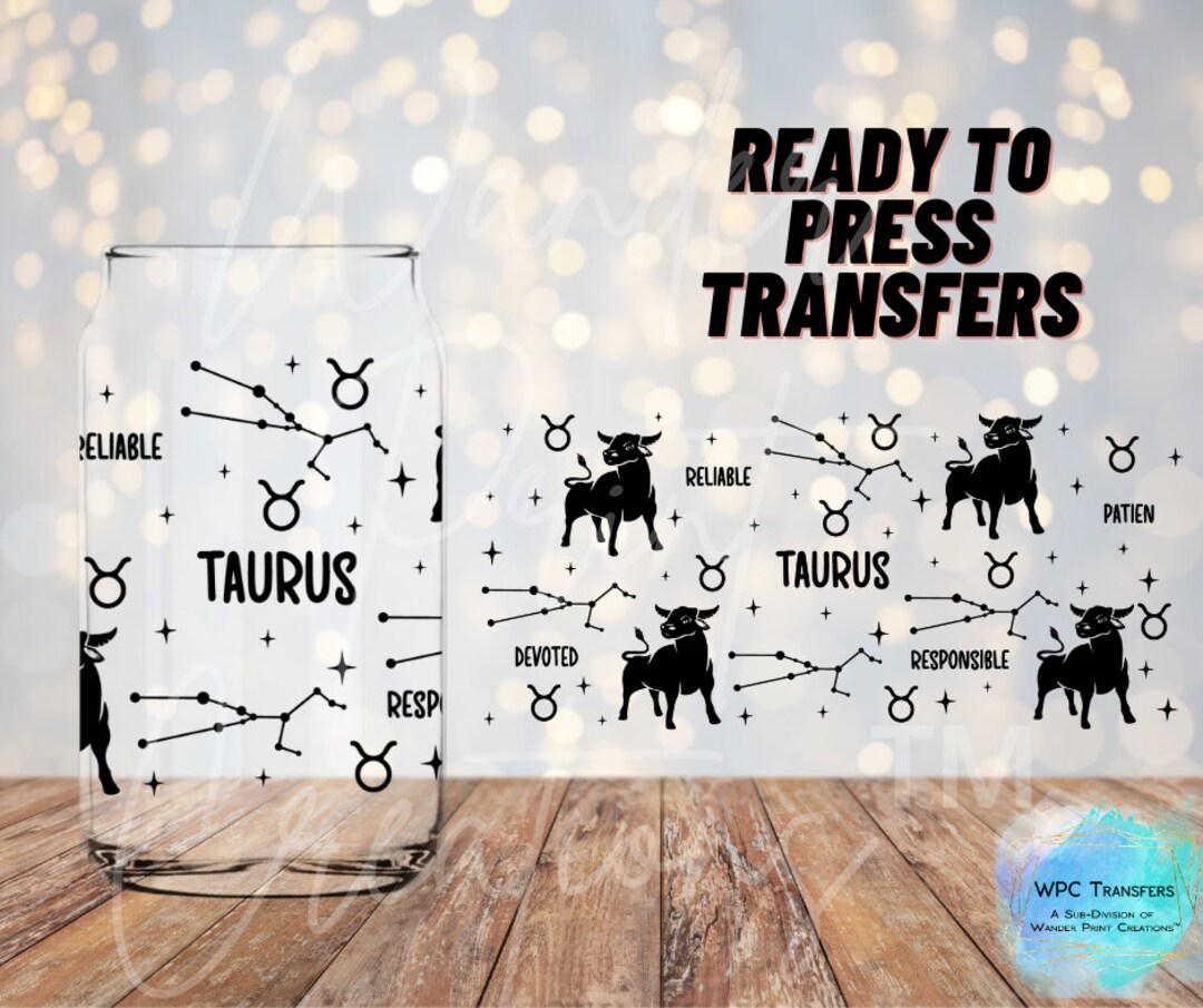 Taurus Zodiac Sublimation Transfer Print Out , Glass Can Wrap for ...