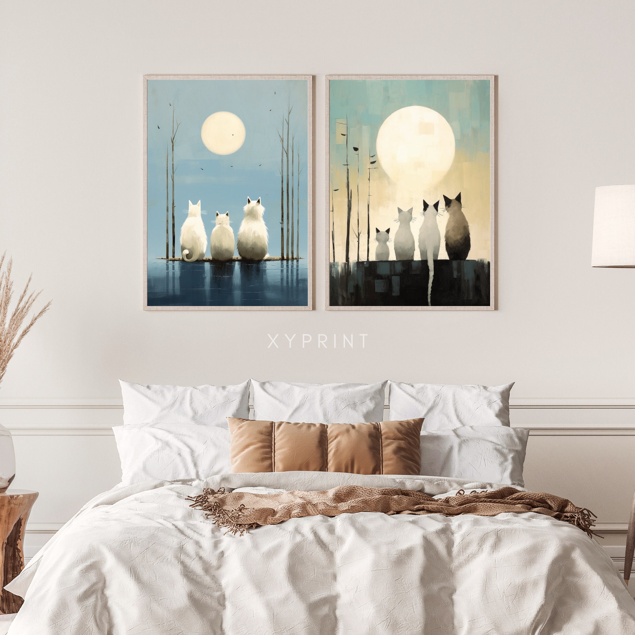 Cat Howling at the Moon Oil Painting Serene Nighttime Scene - Etsy