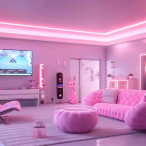 10 Vtube Virtual Background | Twitch Overlay - Neon Pink Pastel Room ...