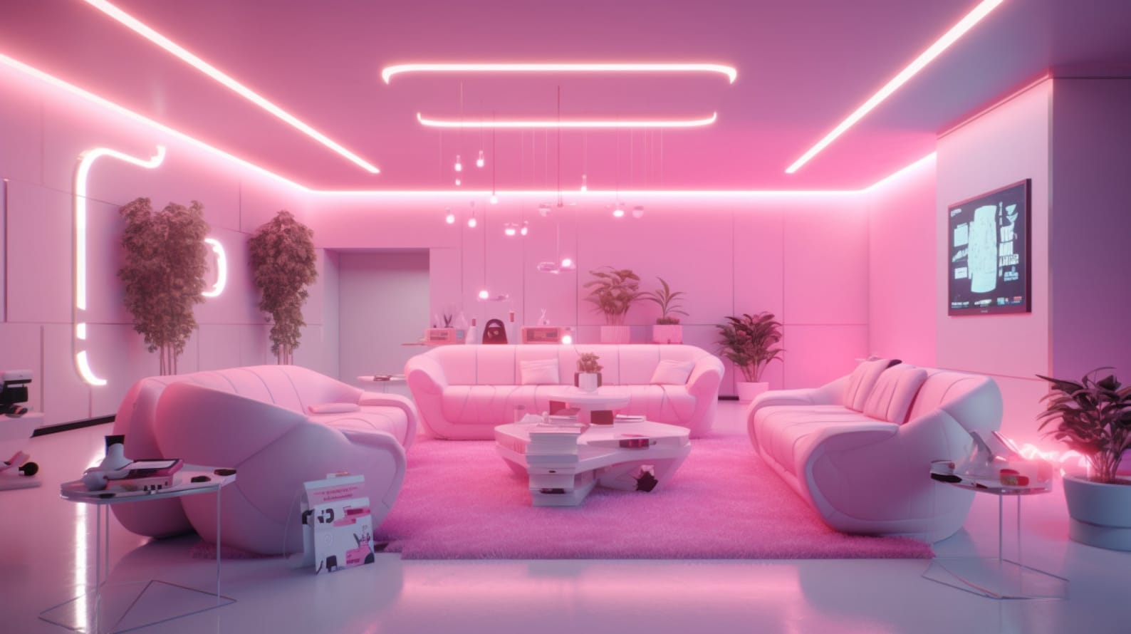 10 Vtube Virtual Background | Twitch Overlay - Neon Pink Pastel Room ...