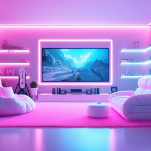 10 Vtube Virtual Background | Twitch Overlay - Neon Pink Pastel Room ...