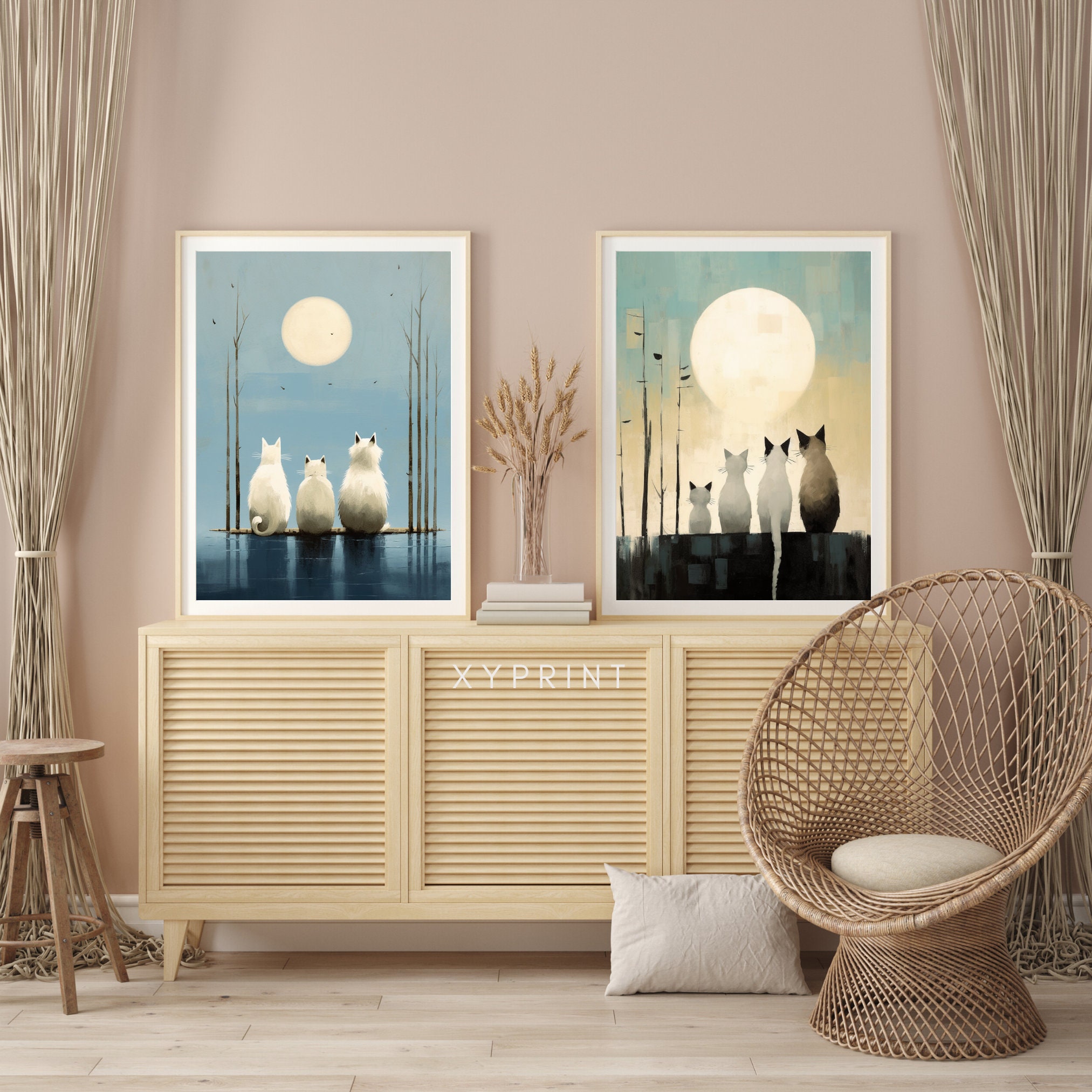 Cat Howling at the Moon Oil Painting Serene Nighttime Scene - Etsy