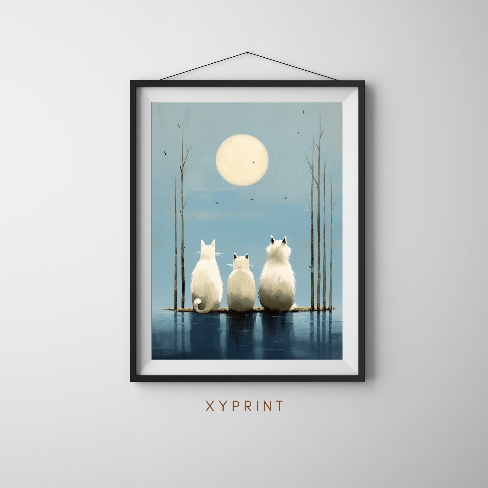 Cat Howling at the Moon Oil Painting Serene Nighttime Scene - Etsy