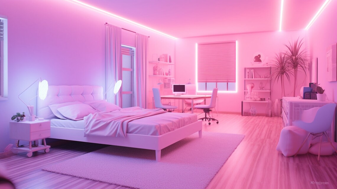 10 Vtube Virtual Background Twitch Overlay Neon Pink Pastel Room for ...