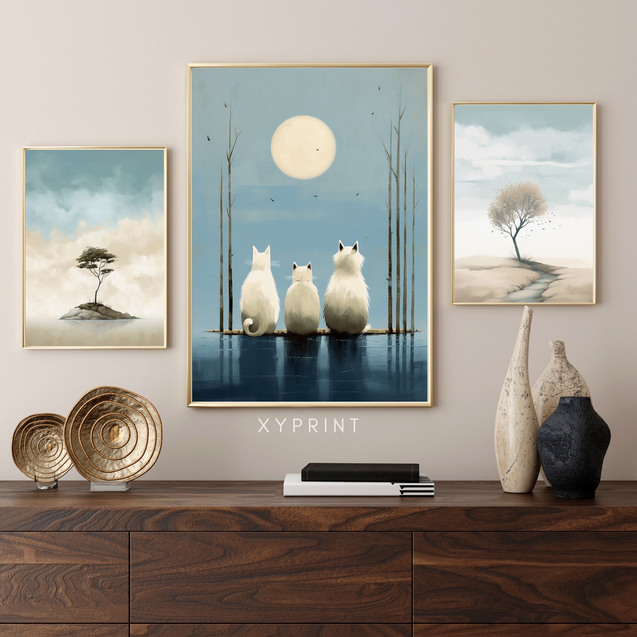 Cat Howling at the Moon Oil Painting Serene Nighttime Scene - Etsy