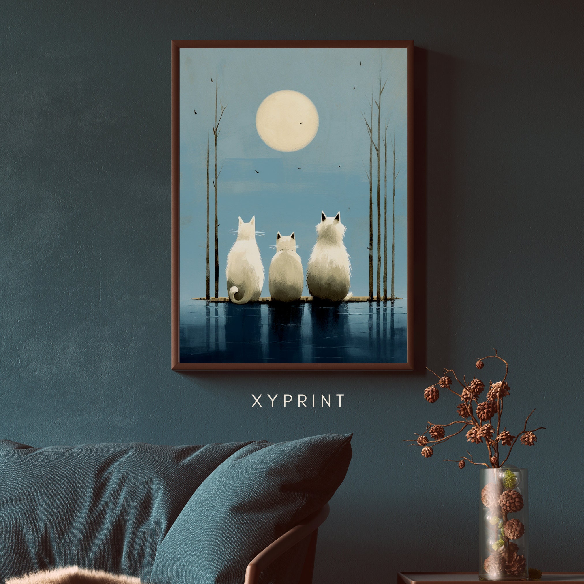 Cat Howling at the Moon Oil Painting Serene Nighttime Scene - Etsy