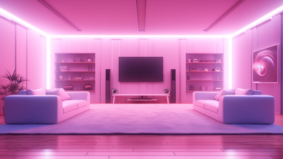 10 Vtube Virtual Background Twitch Overlay Neon Pink Pastel Room for ...