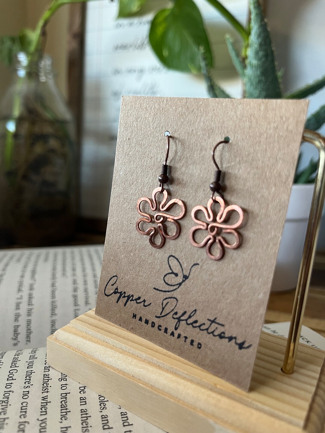 Handmade Copper Flower Earrings: Floral Dangle Drop Jewelry - Etsy