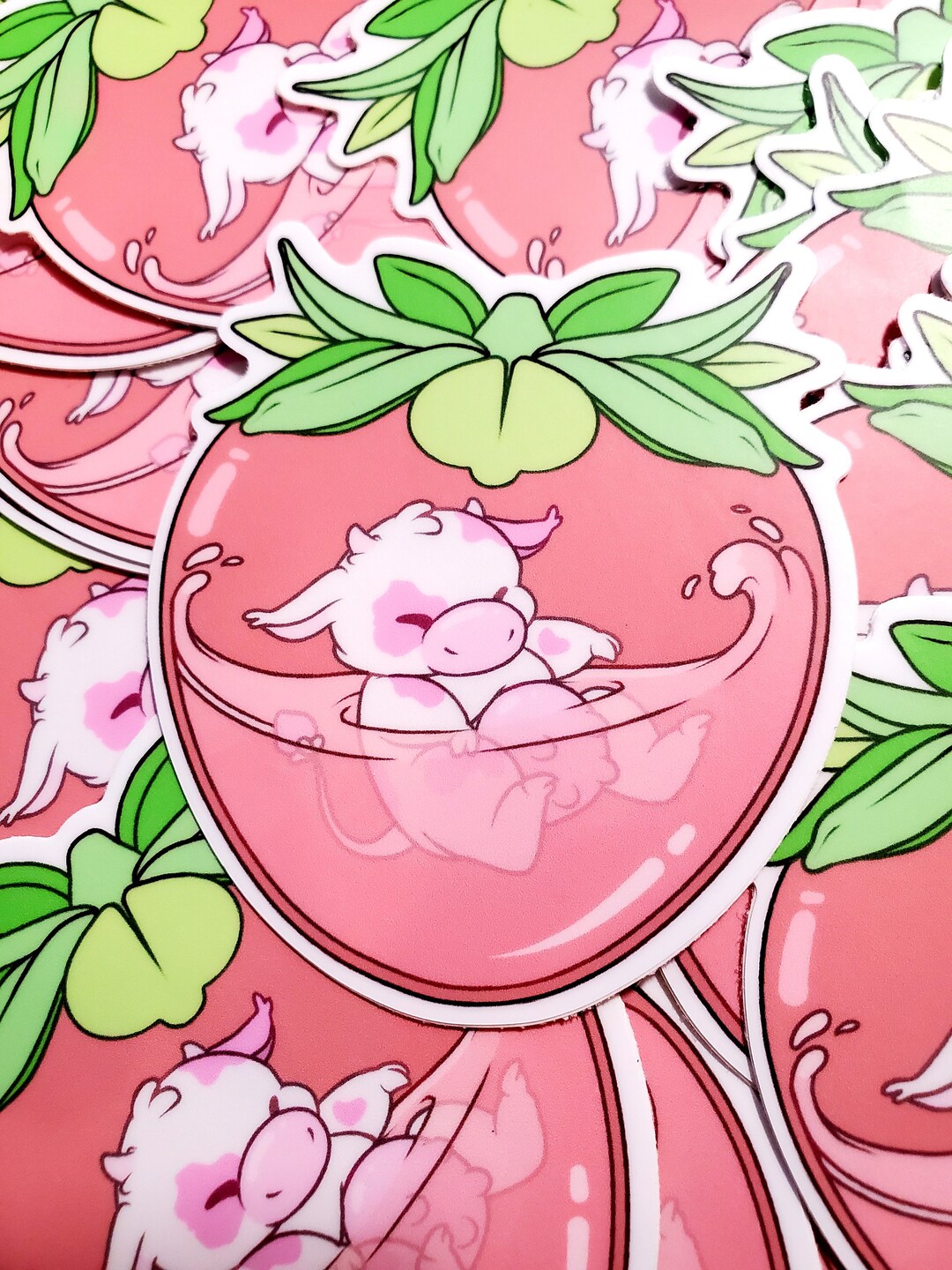 Strawberry Cow Vinyl Sticker - Etsy
