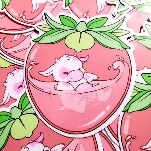 Cute Cow Glossy Sticker Sheet Strawberry Cow Vinyl Sticker - Etsy
