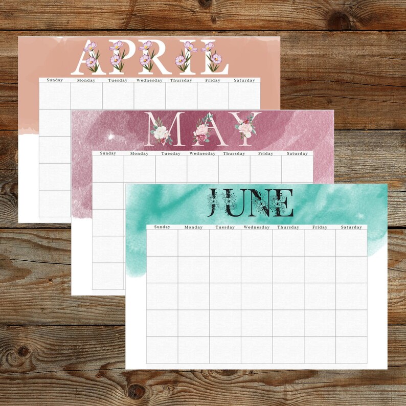 Floral Inspired, Printable, Perpetual Blank Calendar, January-december ...