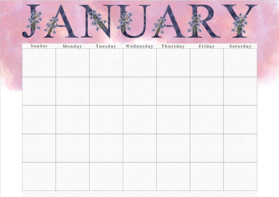 Floral Inspired, Printable, Perpetual Blank Calendar, January-december ...
