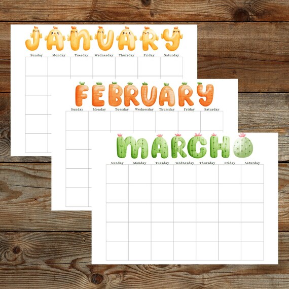 Printable Perpetual Blank Calendar January-december Instant - Etsy
