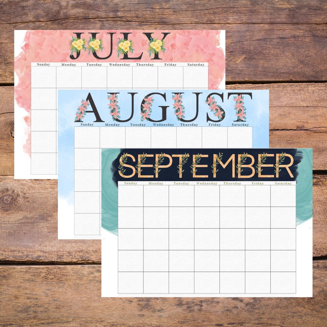 Floral Inspired, Printable, Perpetual Blank Calendar, January-december ...