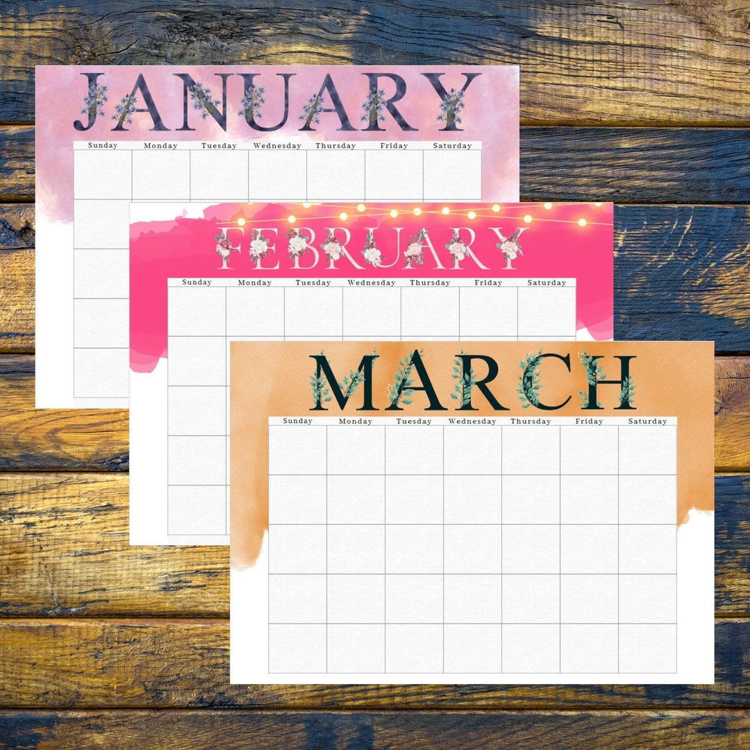 Floral Inspired, Printable, Perpetual Blank Calendar, January-december ...