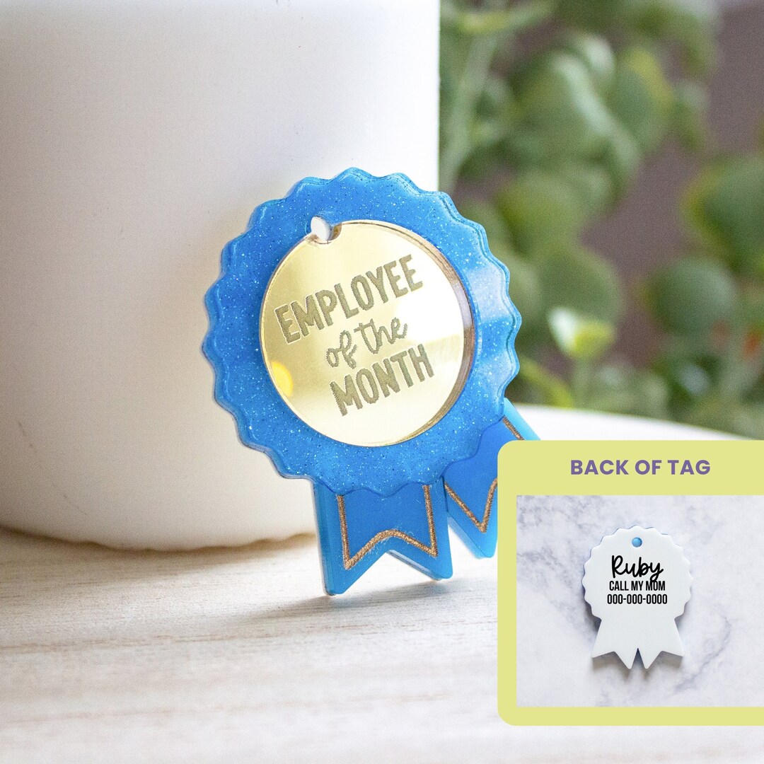 Employee of the Month Blue Ribbon Dog Tag, Service Dog Pet Tag, Cat Tag ...