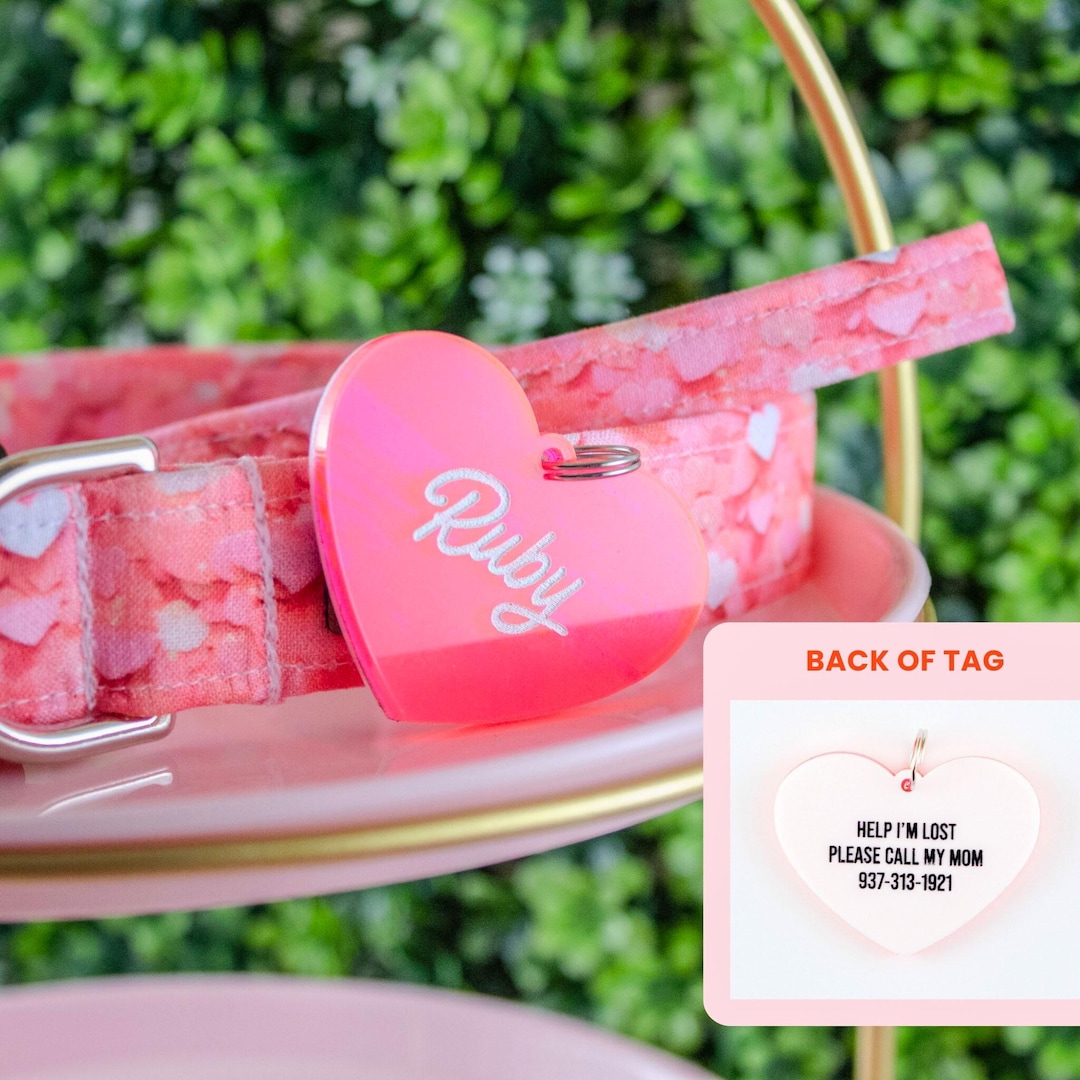 Neon Love | Heart Pet ID Tag, Hot Pink Dog Tag, Custom Cat and Dog ...