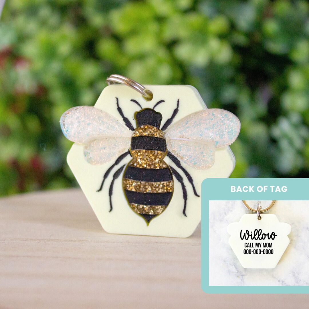 Busy Bee Bumblebee Pet ID Tag, Custom Cat and Dog Acrylic Tag ...