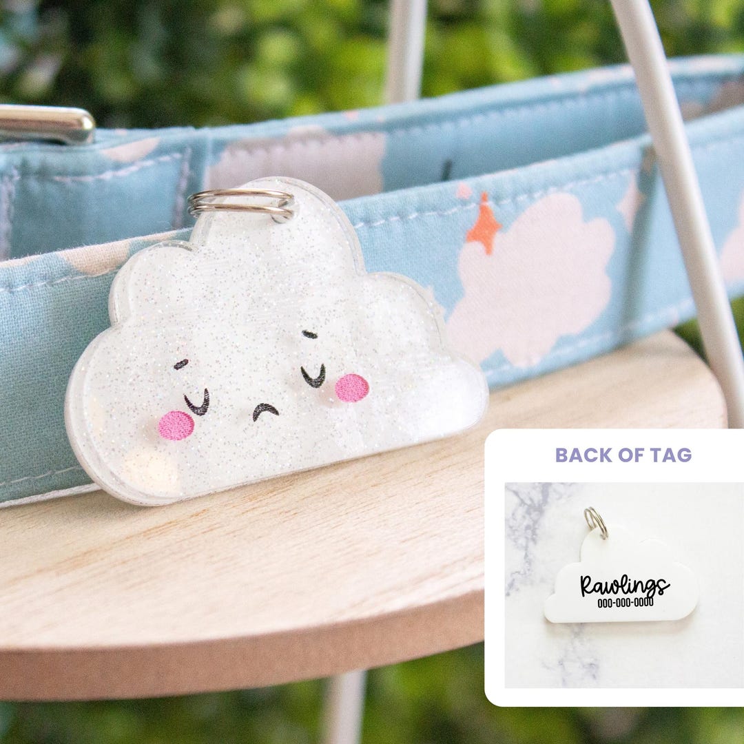 April Showers | Cloud Pet ID Tag, Sad Rain Cloud, Custom Cat and Dog ...