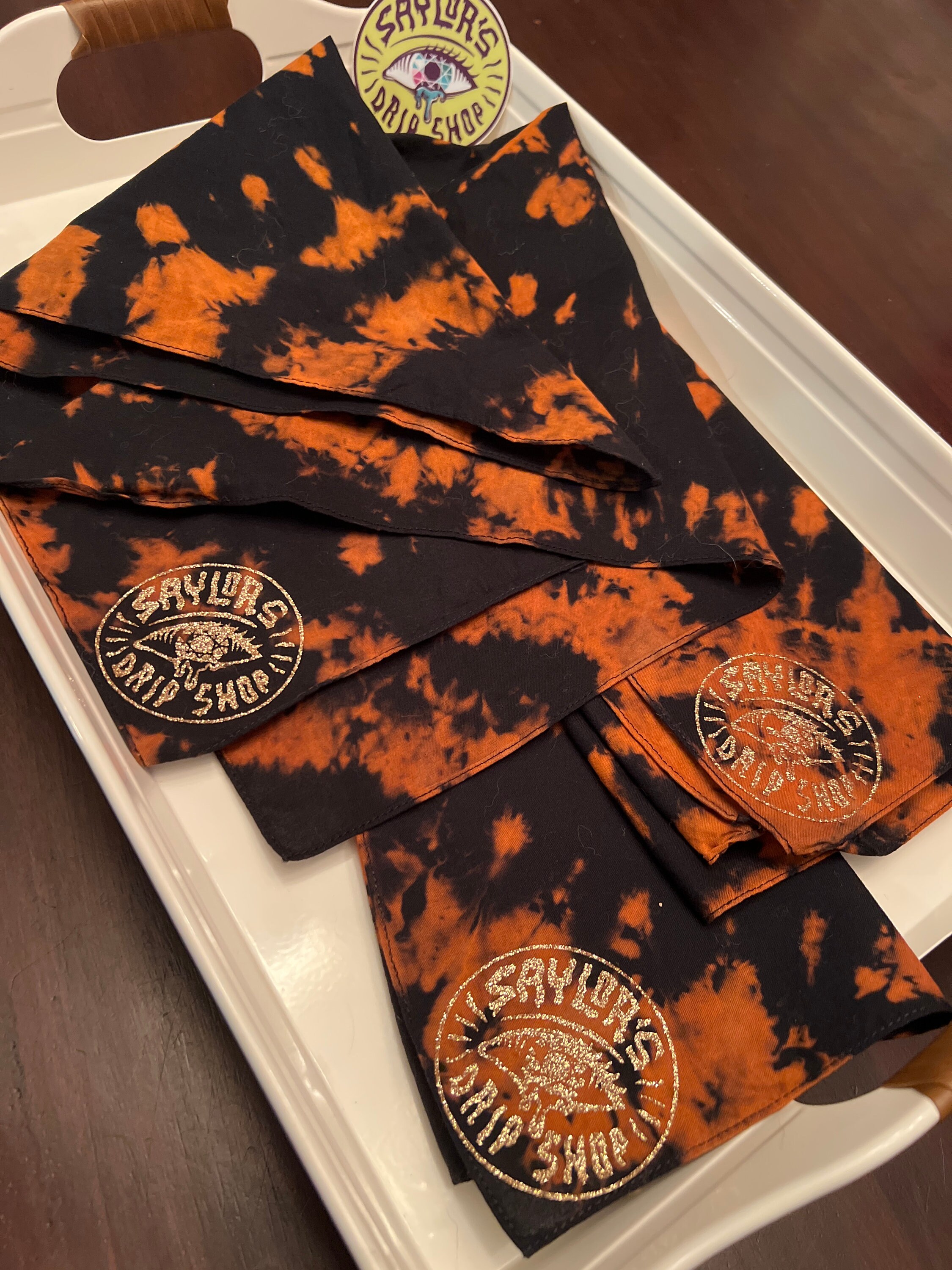 Gold Glitter Drip Logo Decal Hand Bleached Tie Dye Personalized Bandana ...