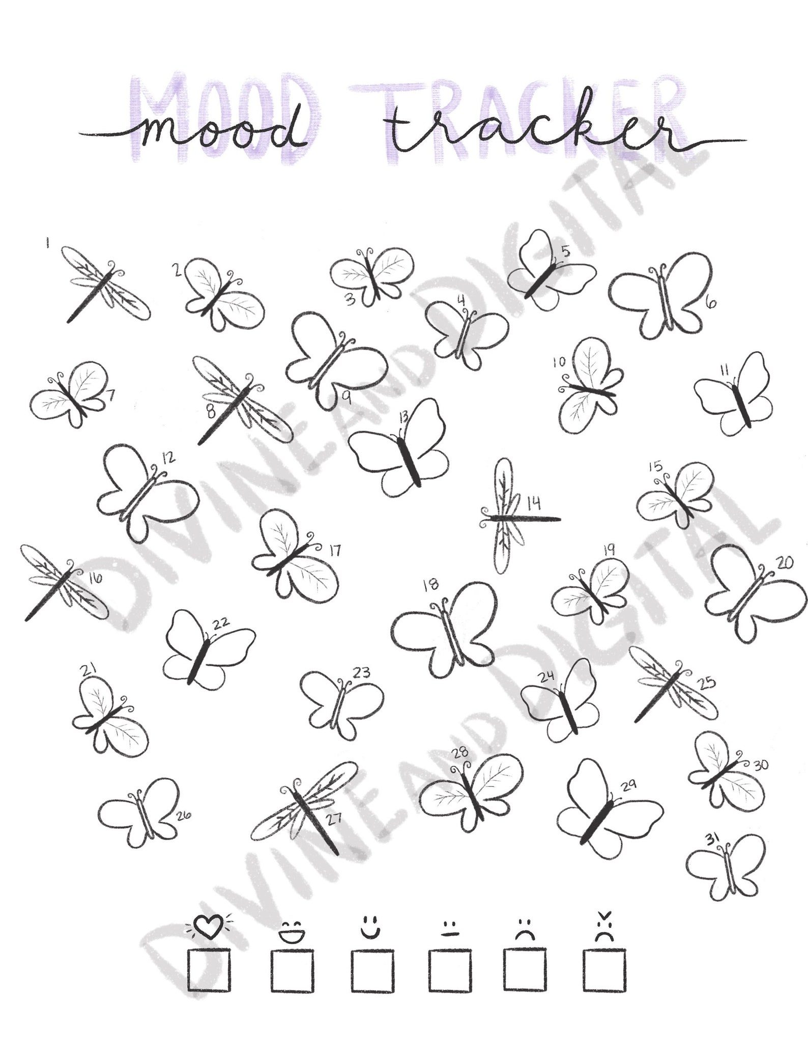 Butterfly Mood Tracker, Mood Tracker Printable, Mood Chart, Monthly ...