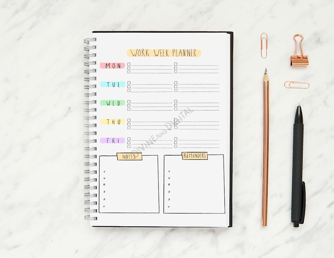 Five Day Weekly Planner, Work Week Planner, Student Planner, Work ...