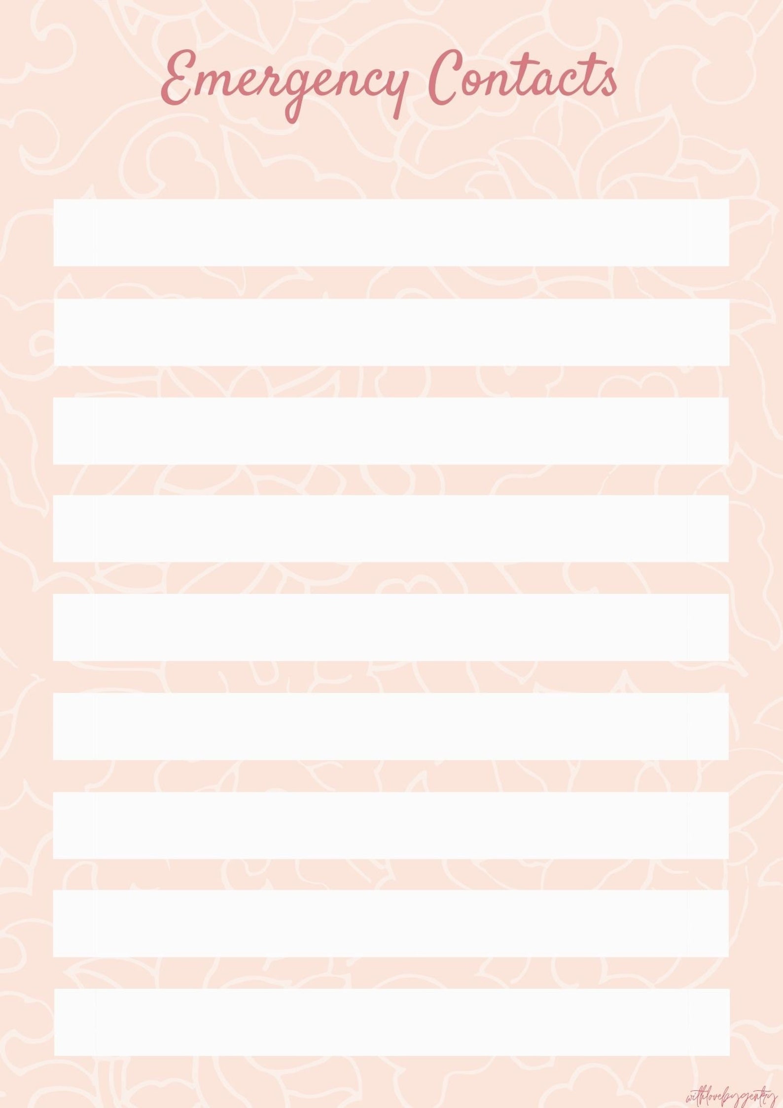 Emergency Contacts Template - Etsy