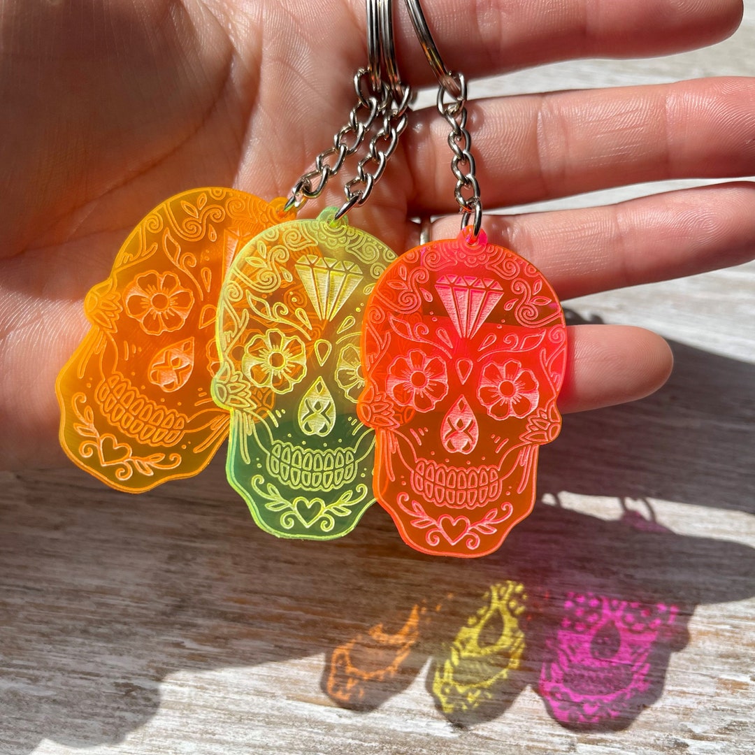 Neon Skull Keychains | Laser Cut Keychains | Acrylic Skull Charms - Etsy