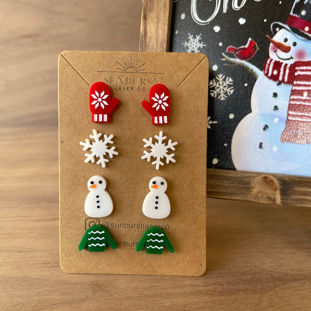 Winter Acrylic Earrings | Snowflake Earrings | Snowman Earrings ...