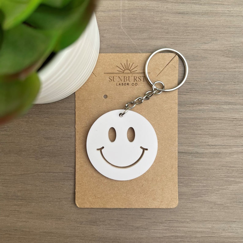 Custom Smiley Face Keychain Trendy Smiley Keyring Laser - Etsy