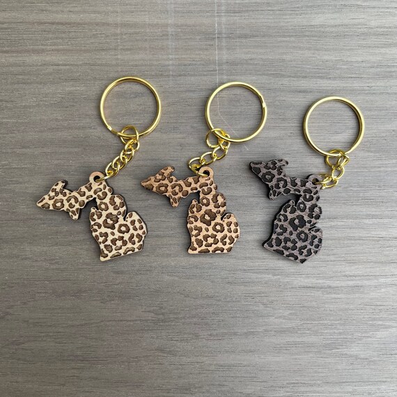 Leopard Print Michigan Keychain Custom State Keychain | Etsy