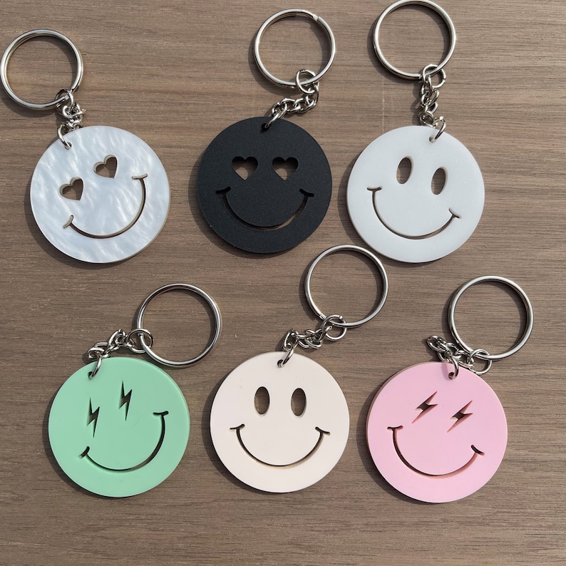 Custom Smiley Face Keychain Trendy Smiley Keyring Laser - Etsy