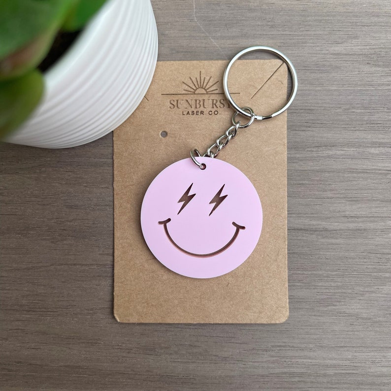 Custom Smiley Face Keychain Trendy Smiley Keyring Laser - Etsy