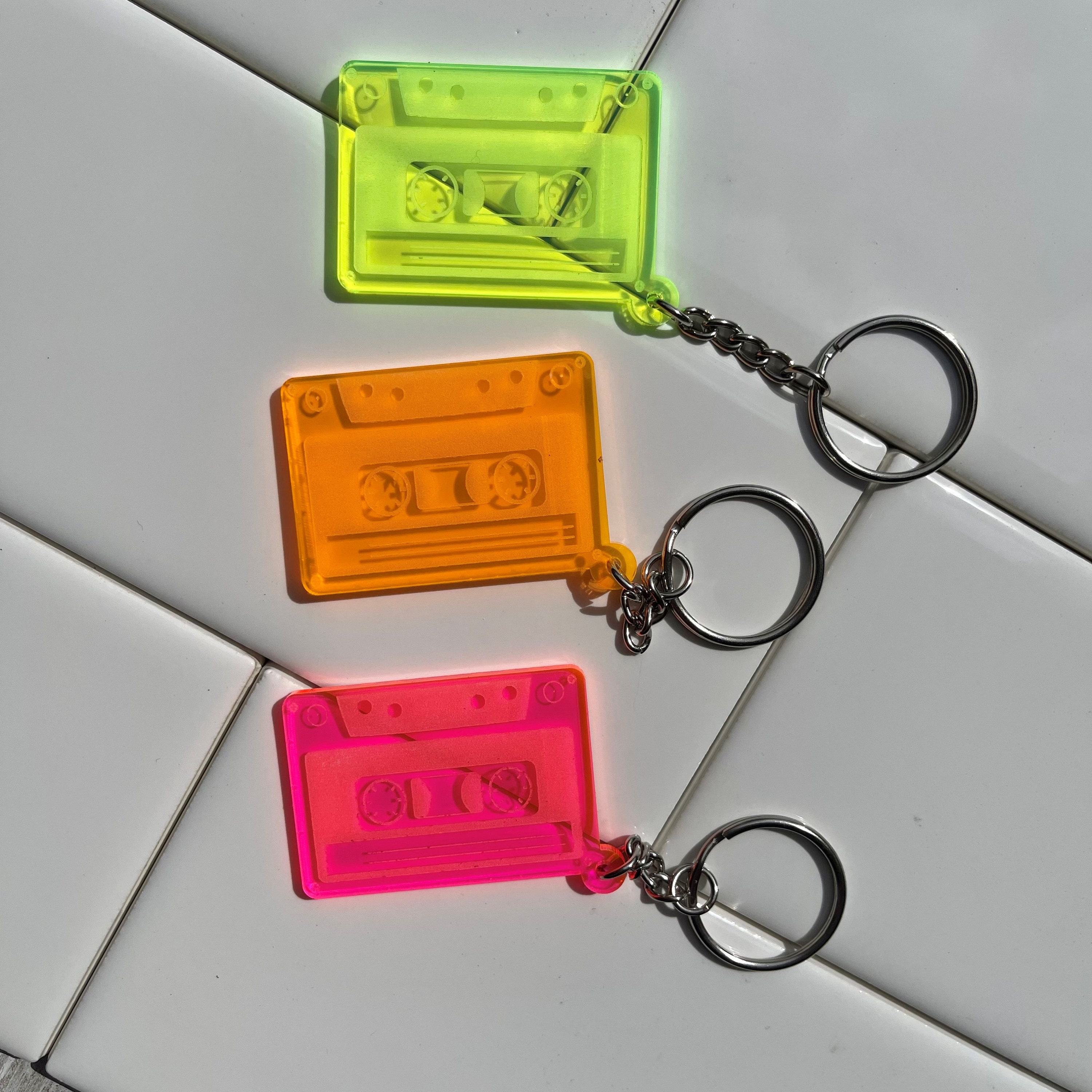 Neon Cassette Keychain | Laser Cut Keychains | Cassette Tape Charms - Etsy