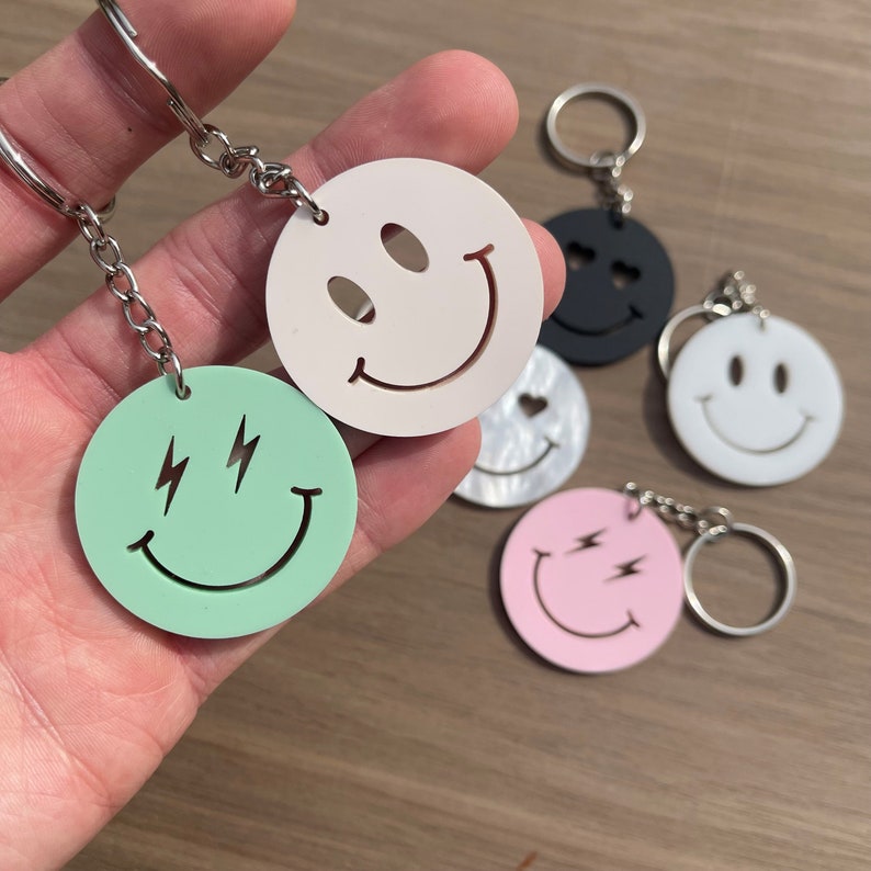 Custom Smiley Face Keychain Trendy Smiley Keyring Laser - Etsy