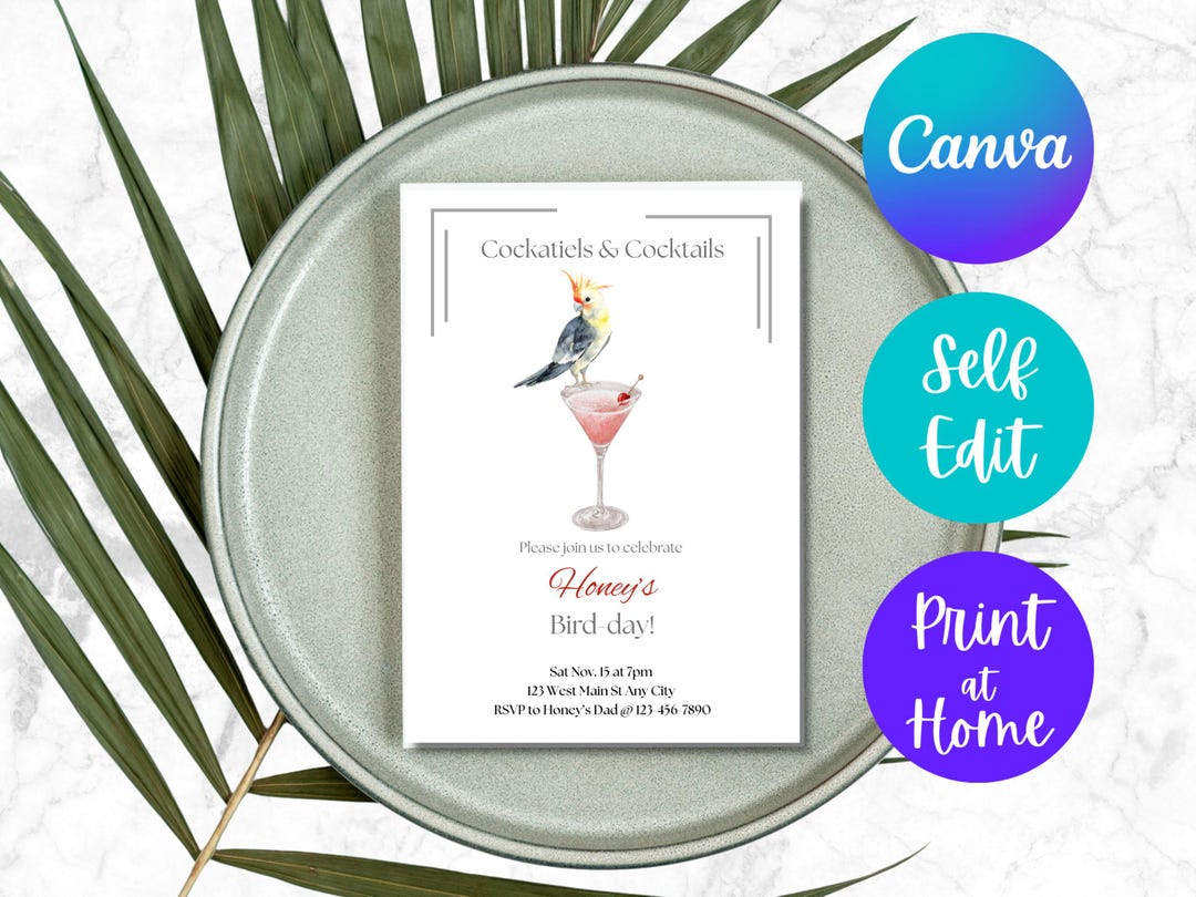 Cockatiel Party Invitation Template - Etsy
