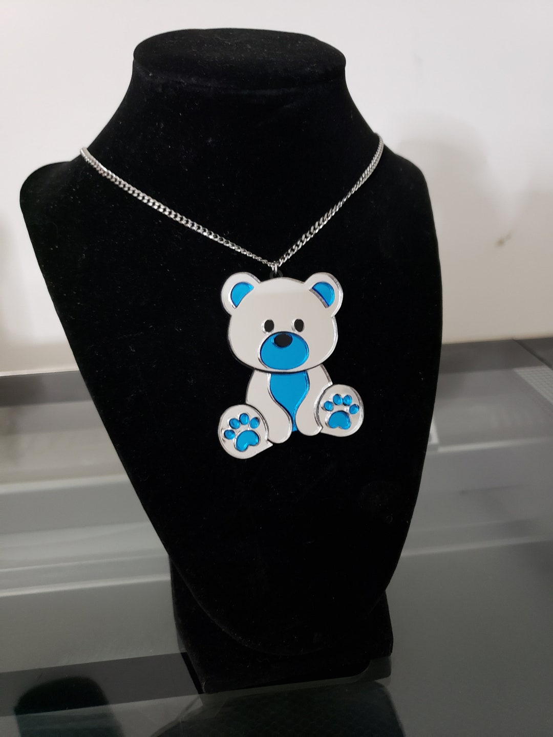 Bear Medallion, Double Layered Acrylic Bear Necklace, Acrylic Bear ...