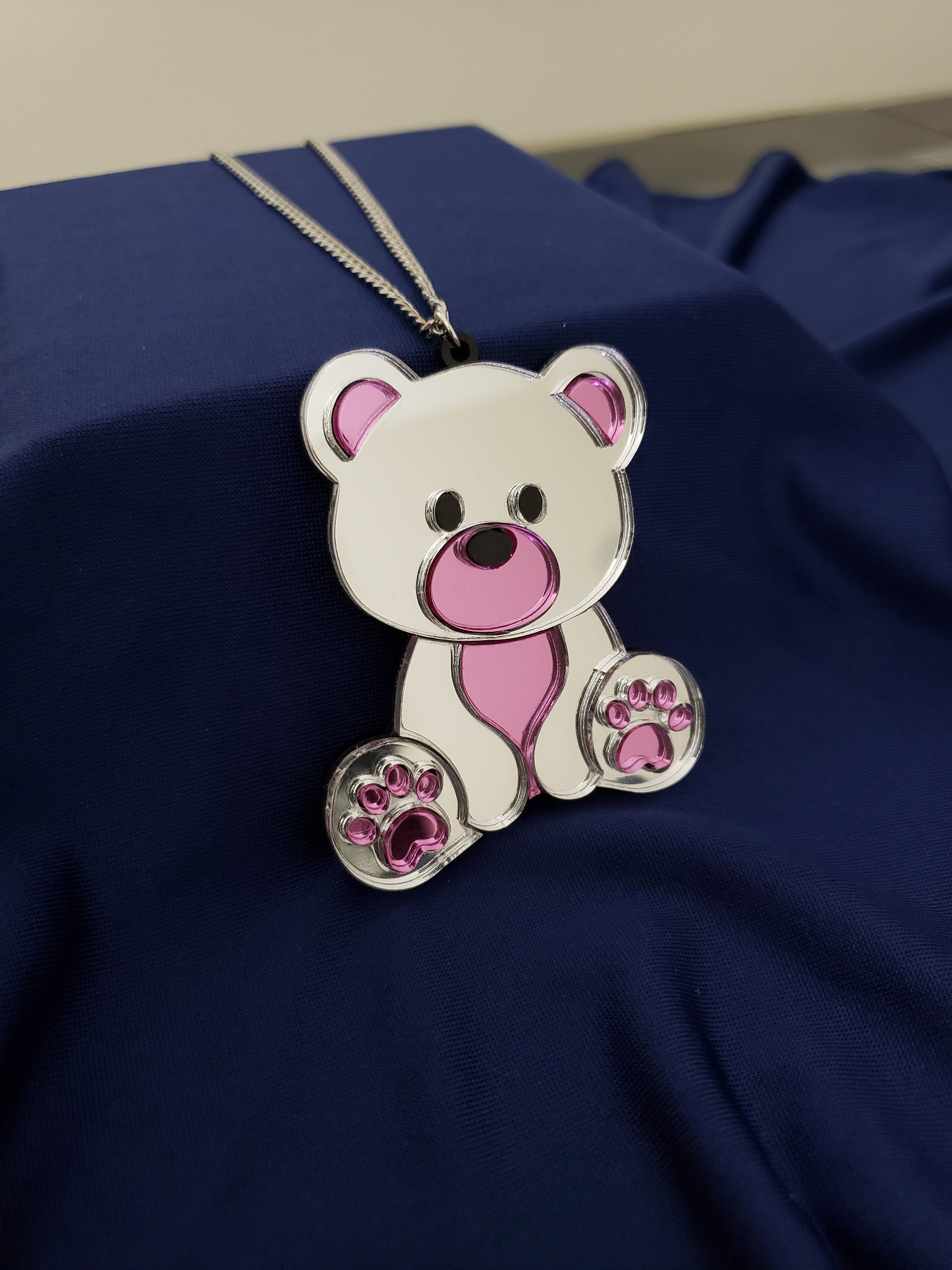 Bear Medallion, Double Layered Acrylic Bear Necklace, Acrylic Bear ...