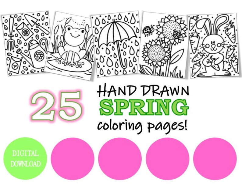 25 SPRING Digital Download COLORING Pages for KIDS, Spring Coloring ...