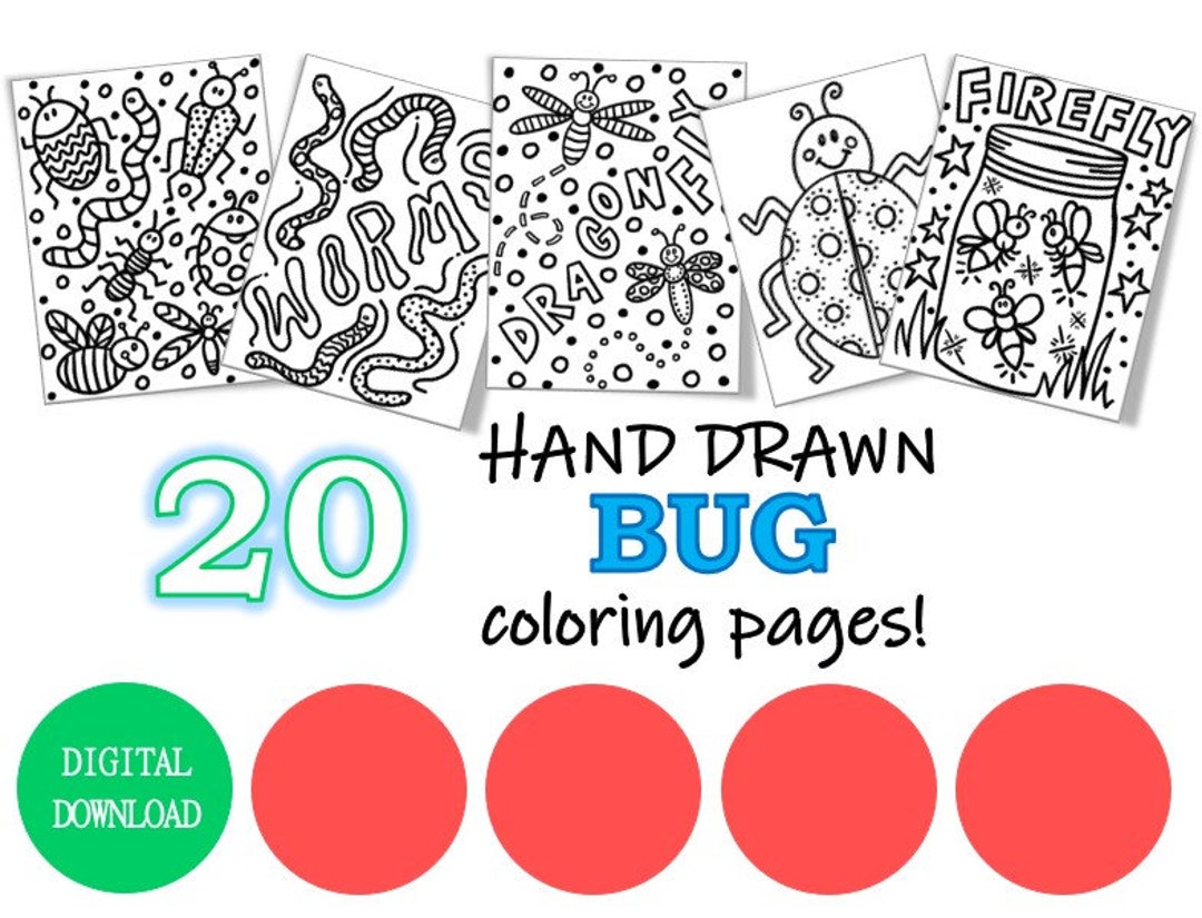20 BUG Digital Download Pdf COLORING Pages for KIDS, Bug Clipart, Bug ...