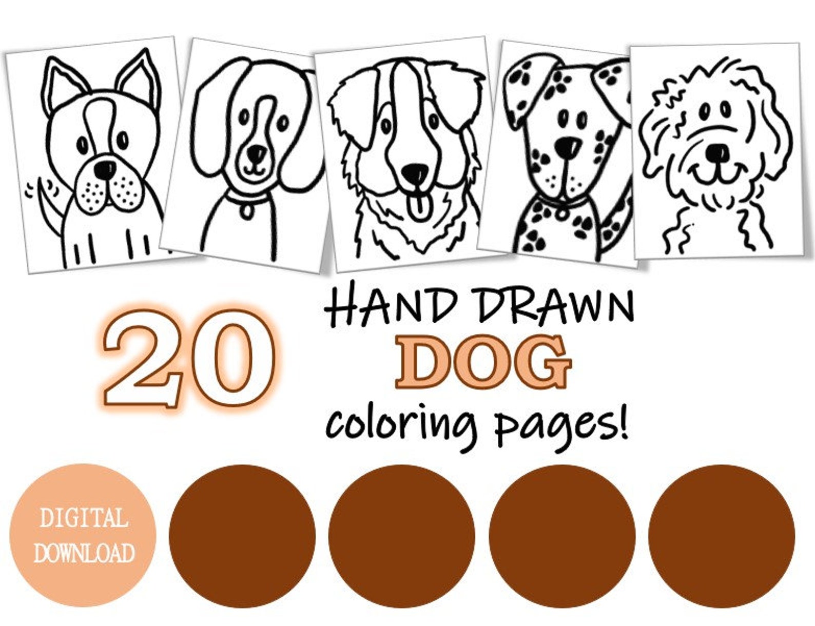 20 Digital Download DOG COLORING Pages for KIDS, Dog Clipart, Dog ...