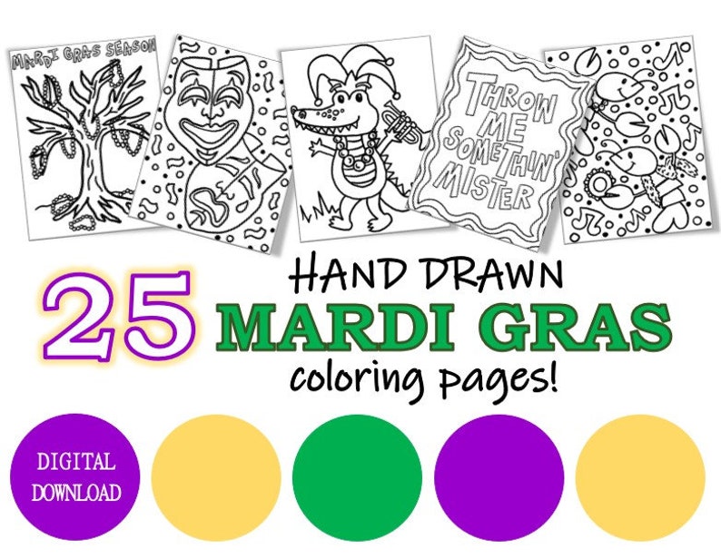 Mardi Gras Coloring Pages: 25 Hand-drawn Activity Sheets (digital ...