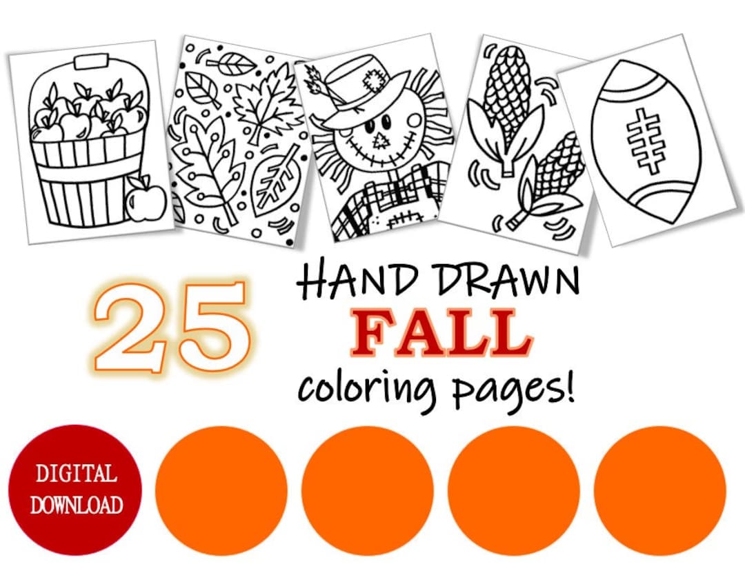 25 FALL DIGITAL DOWNLOAD Coloring Pages for Kids, Fall Activity, Early ...