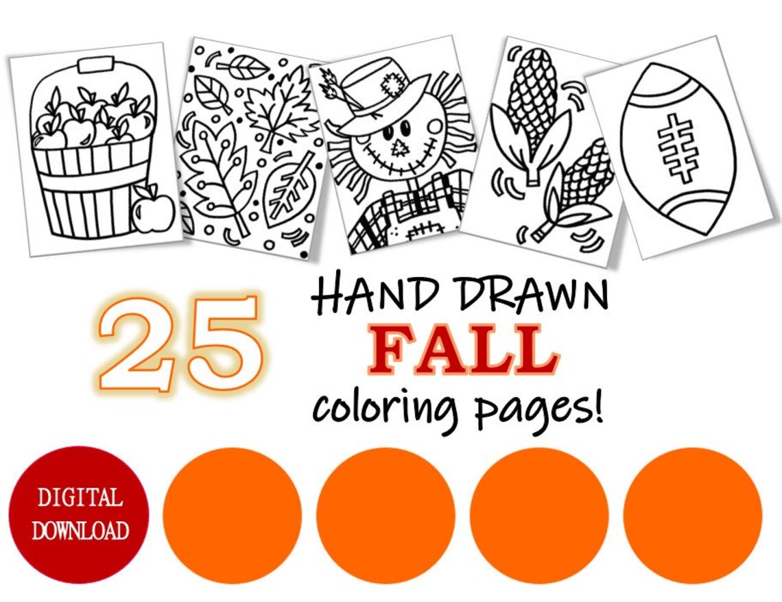 25 FALL DIGITAL DOWNLOAD Coloring Pages for Kids, Fall Activity, Early ...
