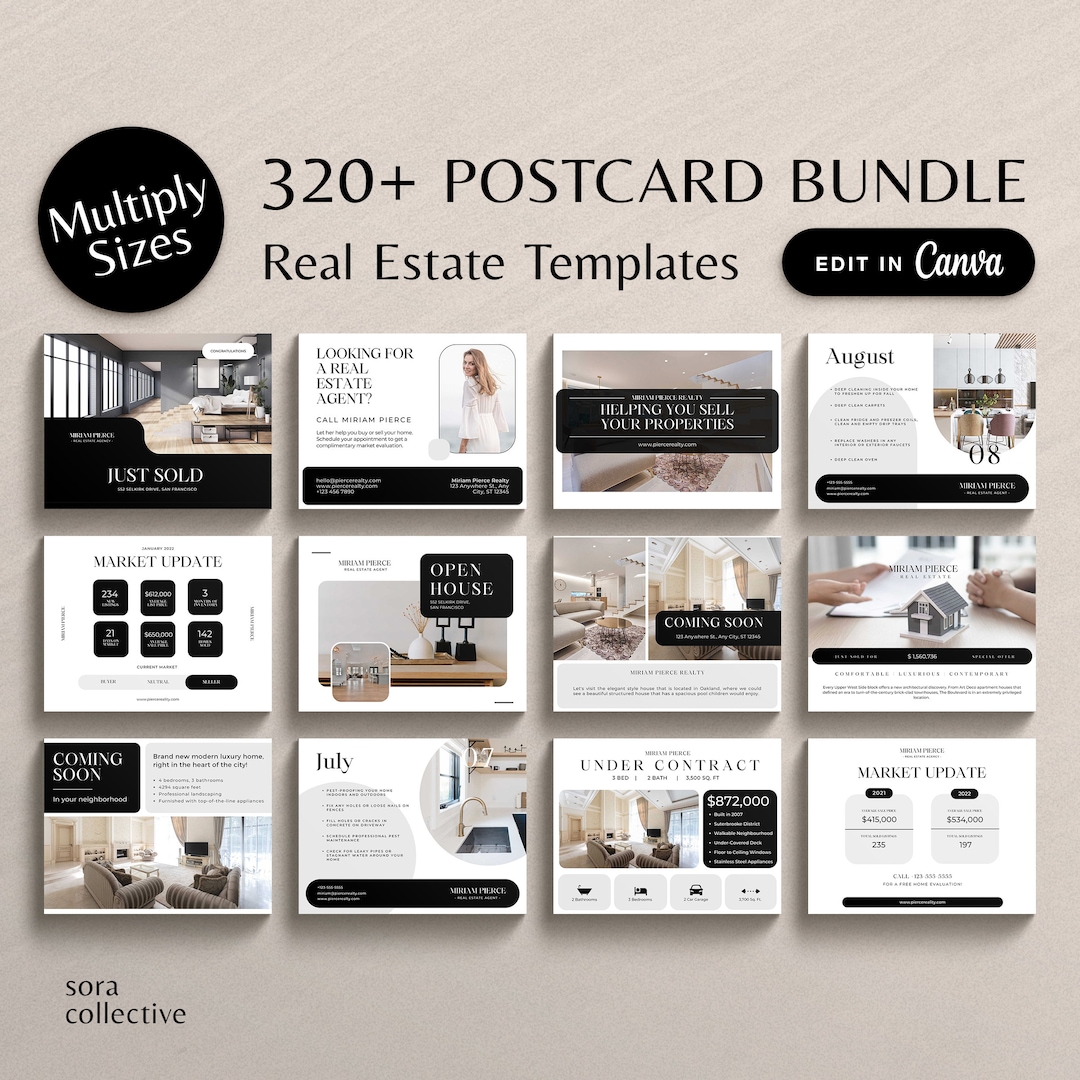Modern Real Estate Postcard, Mailer Bundle Template, Editable Canva ...