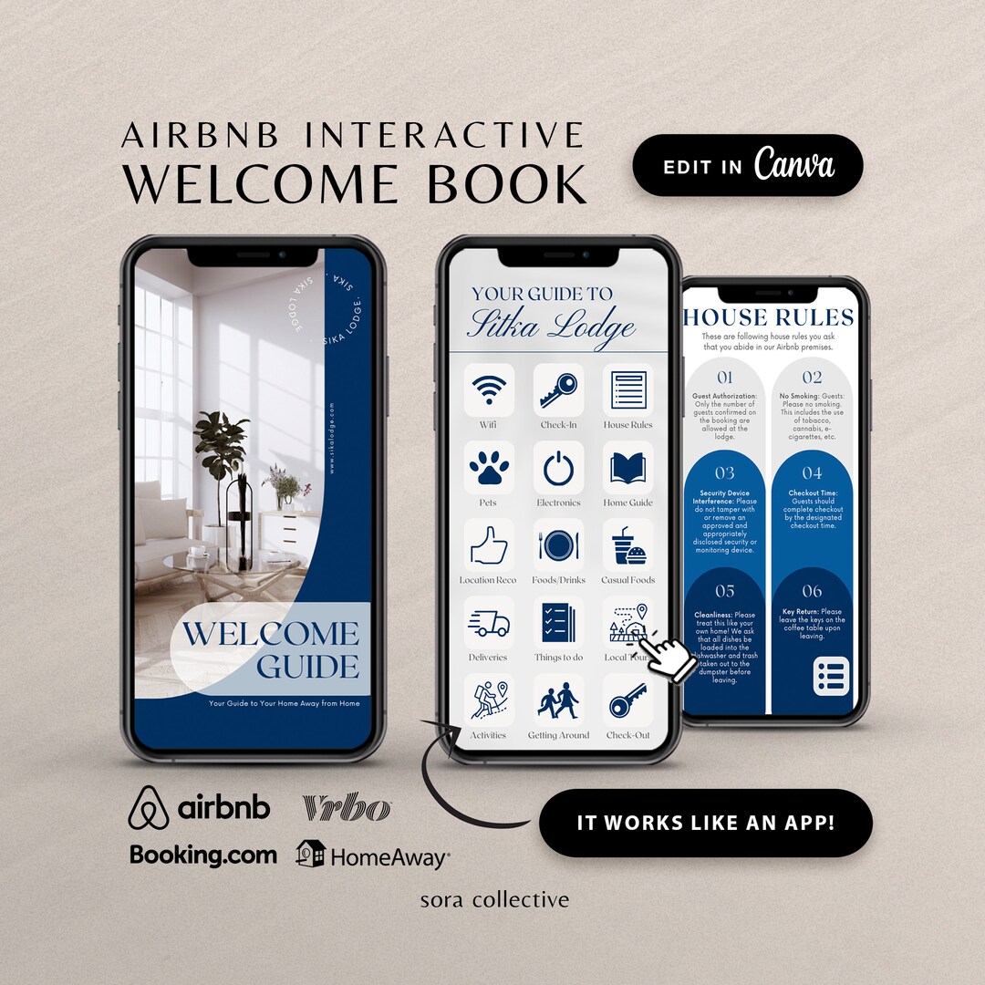 Mobile Interactive Welcome Book Template, Editable Airbnb Guest Book ...