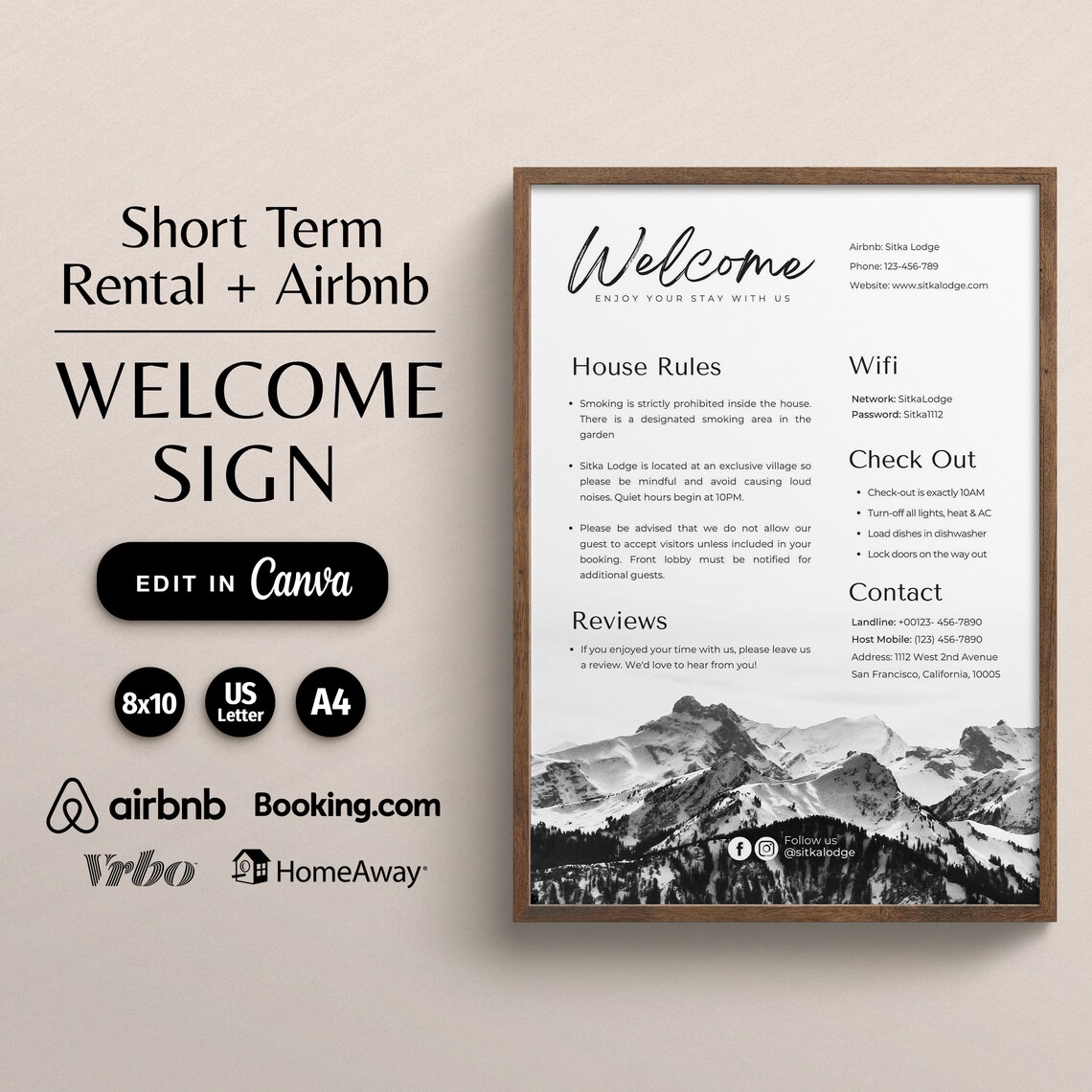 Welcome Sign Airbnb Hosts, Vacation Rental Printable, Guest Arrival ...