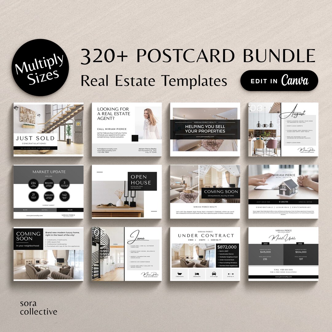 Luxury Real Estate Postcard, Mailer Bundle Template, Editable Canva ...