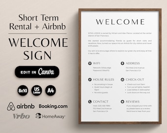 Airbnb Welcome Sign, Vacation Rental Printable, Editable Template ...