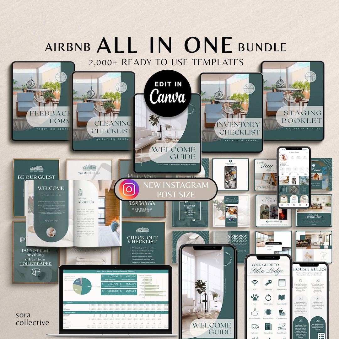 Airbnb Host Bundle Welcome Book Airbnb Template, Editable Airbnb Signs ...